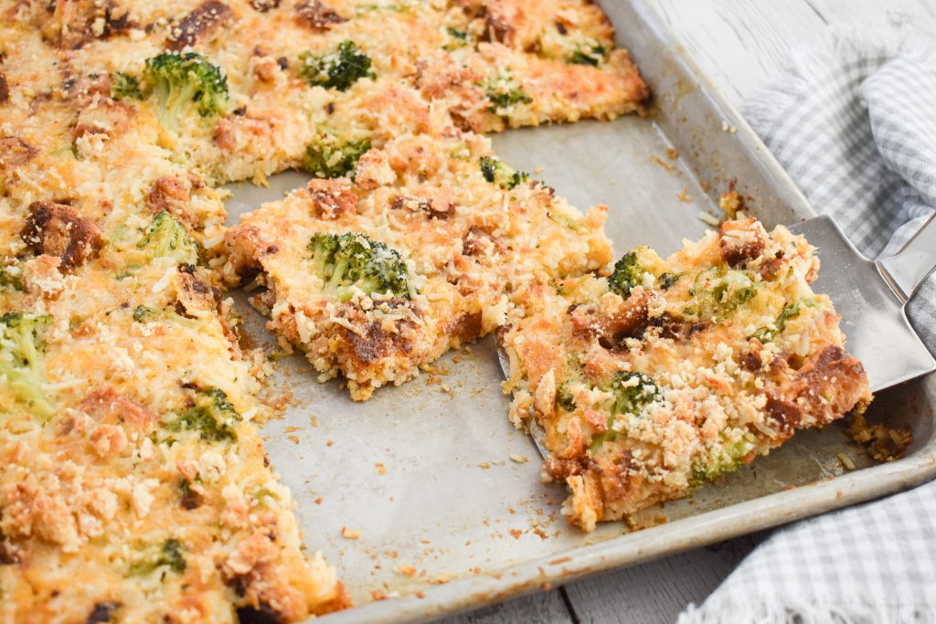 Low-FODMAP Sheet-Pan Broccoli, Cheese & Rice Casserole; Gluten-free, Vegetarian | Dr. Rachel Pauls